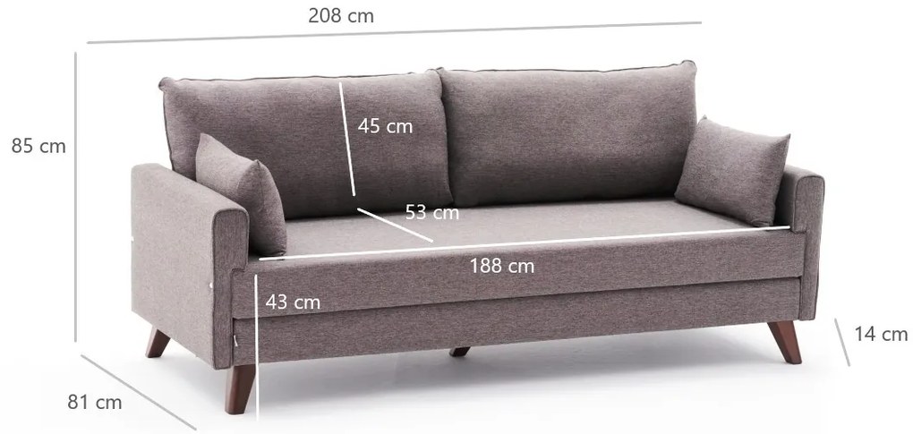Hanah Home Rozkládací pohovka BELLA hnědá 208 cm 825BLC2583