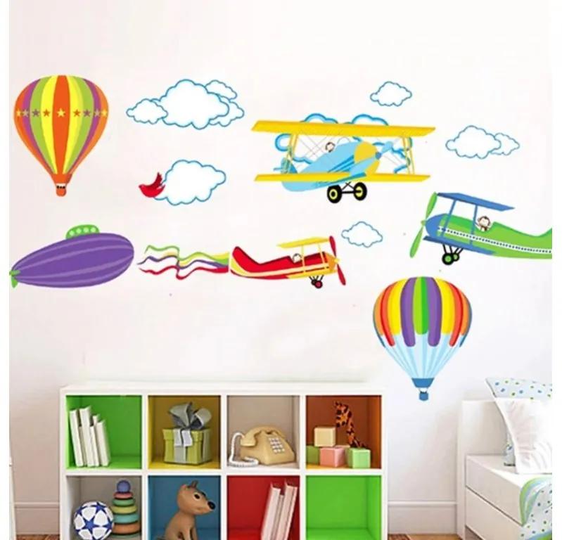Samolepka na zeď "Balóny a letadla" 100x60 cm | Biano