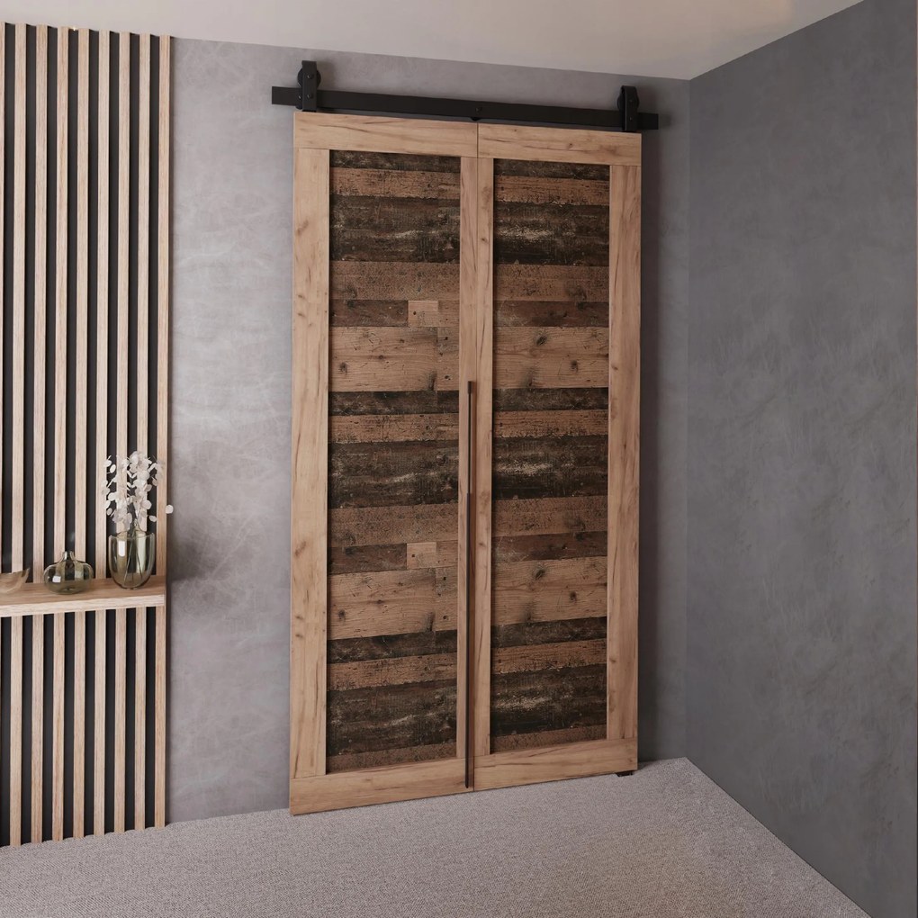 Skládací posuvné dveře QUDIO M1 dub Craft zlatý + Old Style 90
