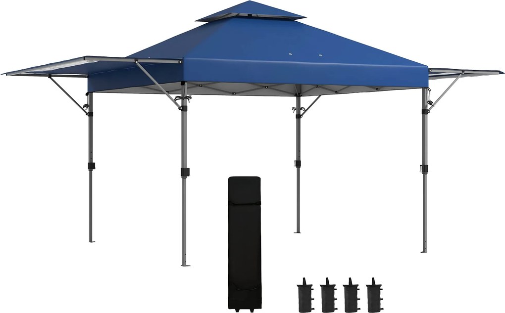 Outsunny Skládací Zahradní Altán Pop-Up 5 x 3 m, Oxfordská Tkanina s 2 Nastavitelnými Stěnami, Snadná Montáž, S Taškou na Kolečkách – Modrá | Aosom