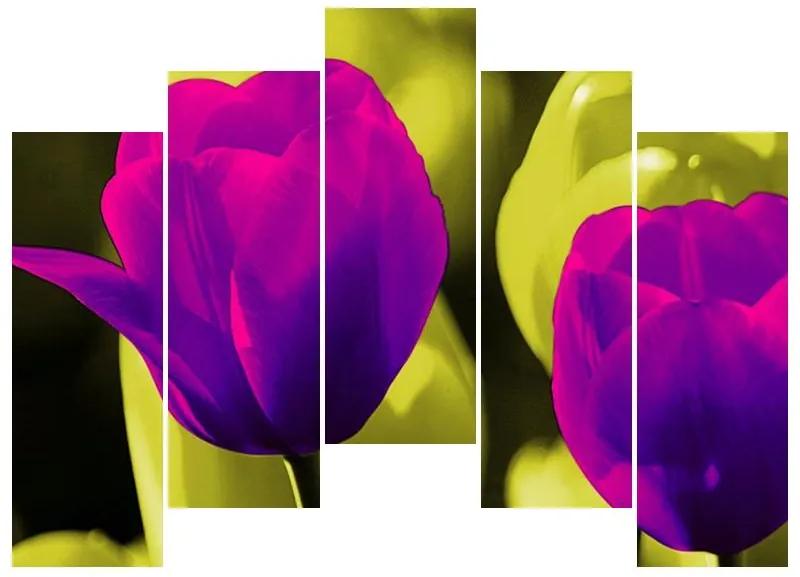 Obraz fialových květin na zeleném pozadí  (125x90 cm), 40 dalších rozměrů