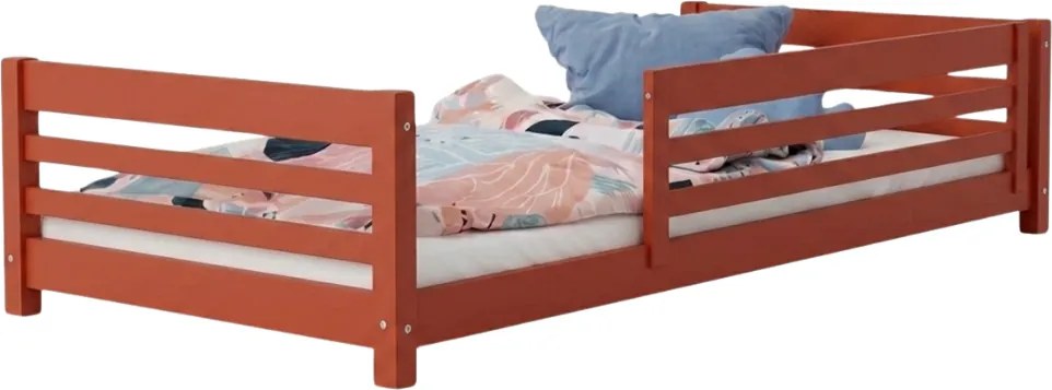 Benlemi Nízké dětské jednolůžko ze dřeva TULY se dvěma čely Zvolte barvu: Šalvějová zelená, Zvolte rozměr: 80x190 cm, Zvolte zábranu: S otevřeným vstupem