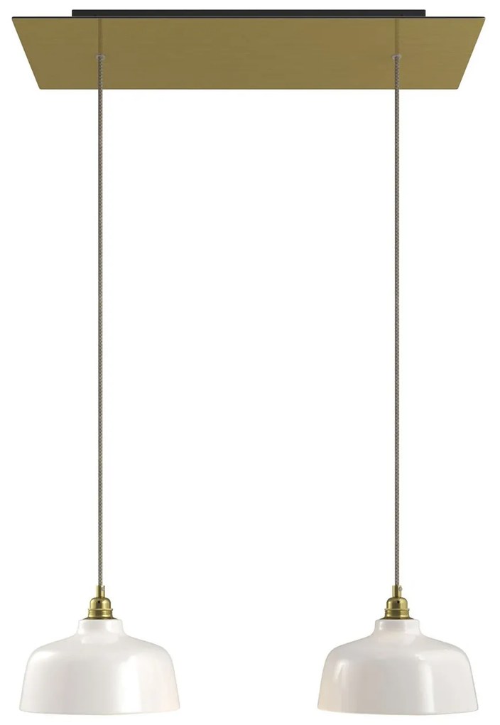 creative cables Závěsná lampa se 2 světly, s obdélníkovým XXL baldachýnem Rose-one, textilním kabelem a keramickými stínidly Barva: Hladký měděný dibond