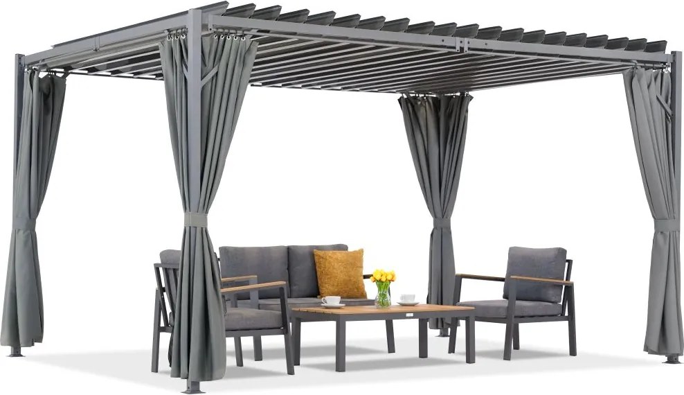 Antracitová terasová pergola Tasos 3x4 m se závěsy Garden Point