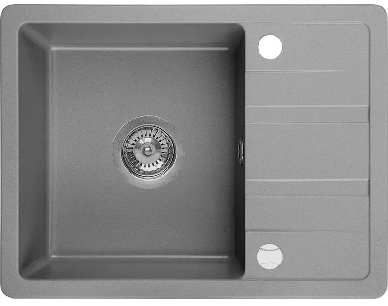 Laveo Stella, 1-komorový granitový dřez 580x440x163 mm s krátkým odkapávačem, šedá, LAV-SBY_513T