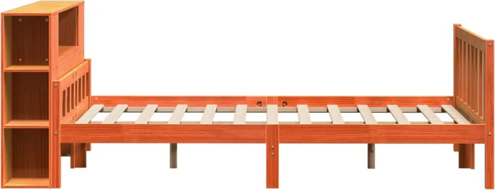 Postel s knihovnou bez matrace hnědá 150 x 200 cm masivní dřevo 3322101