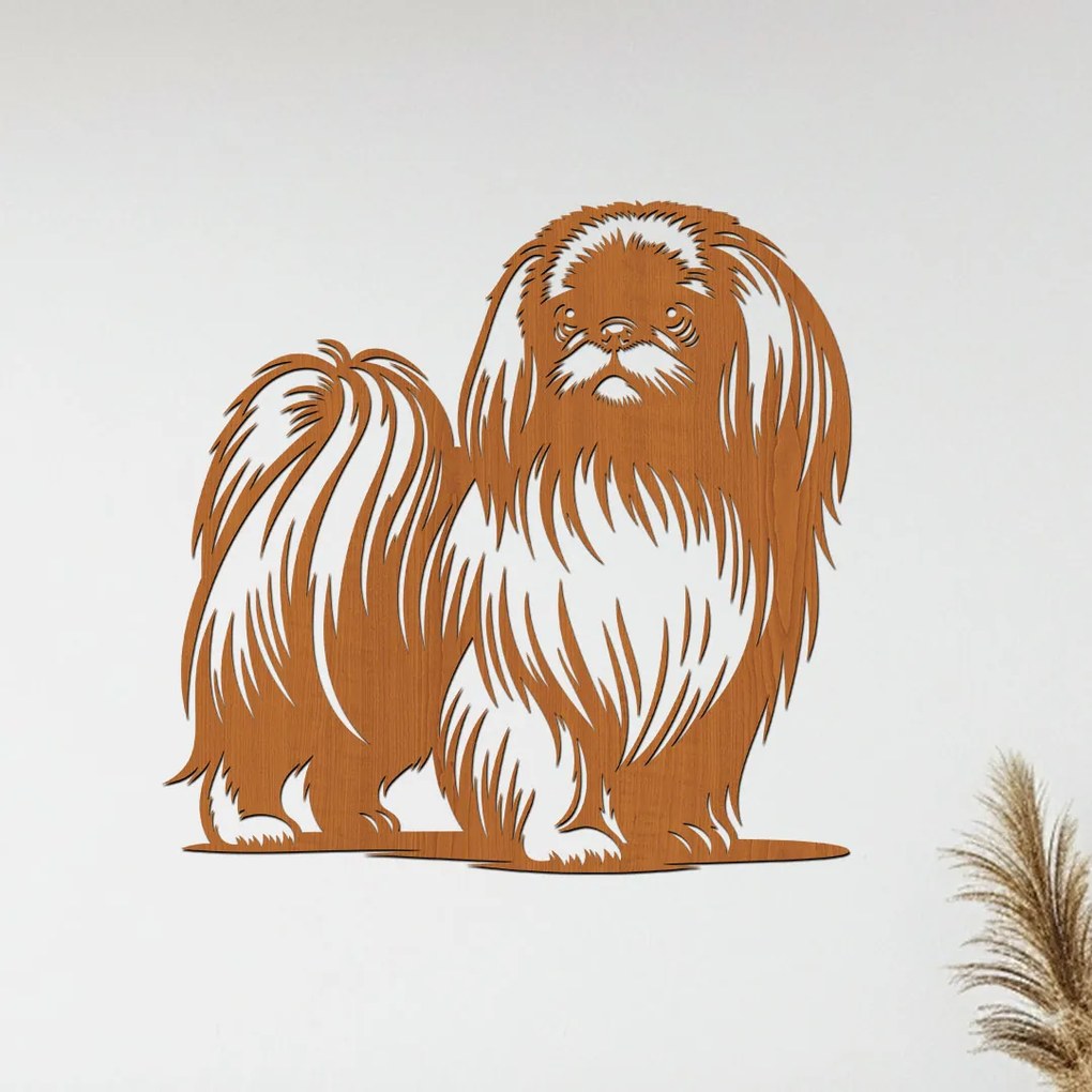 dřevo života Dřevěný obraz psa Pekingese Zvolte rozměr (cm): 40x39, Zvolte barvu dekoru: Černá