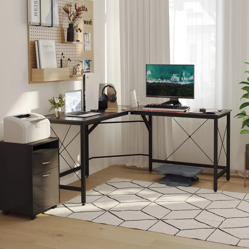 HOMCOM Počítačový Stolek Rohový Stolek L-Shape MDF Černý 150 x 150 x 76 cm | Aosom