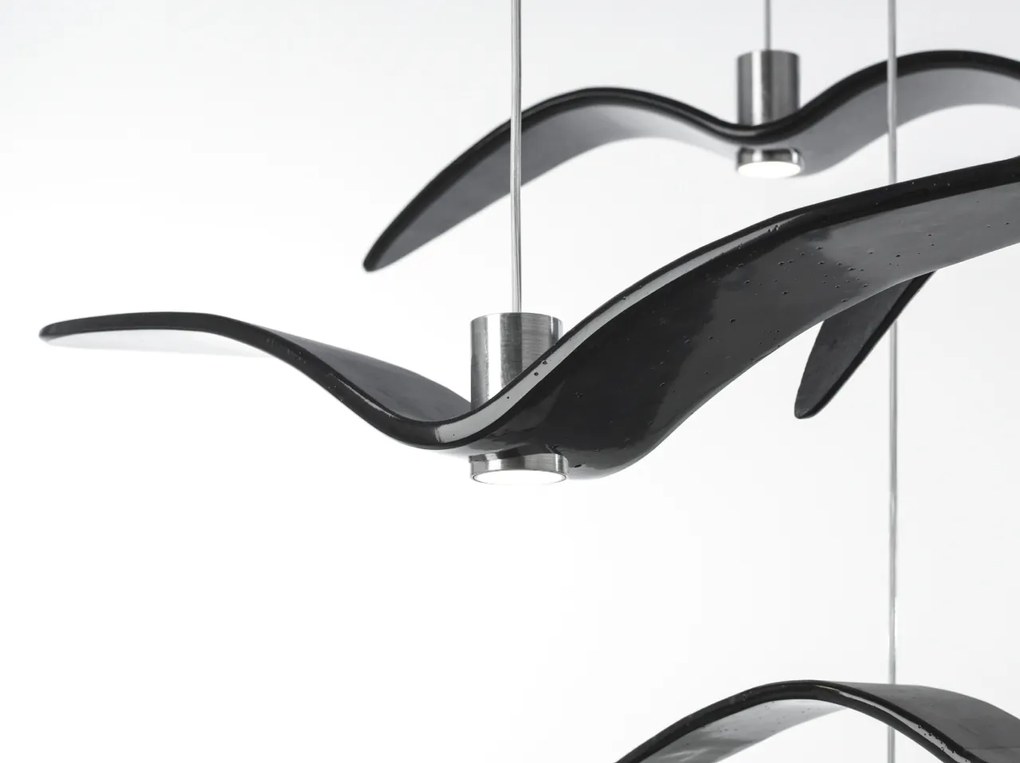 Designové závěsné svítidlo Brokis Night Birds PC962 Povrch Montury: Černý elox, Barva skla: Šedá kouřová - masiv, Povrch baldachýnu: kov - černý matný komaxit