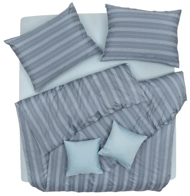 SCANquilt povlečení SATÉN PLUS bordura šedomodrá 140 x 200/70 x 90 cm