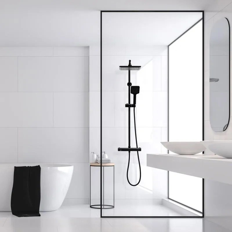Erga Bodo Therm, sprchová souprava s termostatickou baterií a dešťovou hlavicí 23x23cm, černá matná, ERG-YKA-BP.BODO-THERM-23-BLK