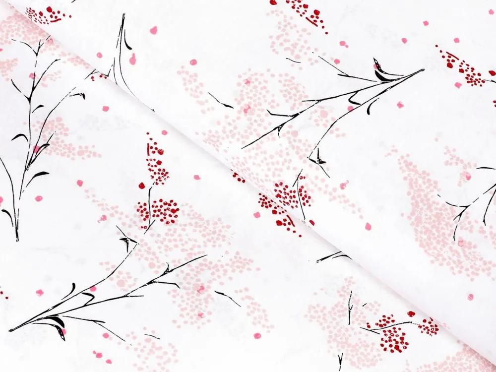 Biante Bavlněný čtvercový ubrus Sandra SA-088 Vínovo-růžové luční květiny na bílém 110x110 cm