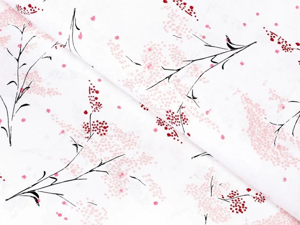 Biante Bavlněný obdélníkový ubrus Sandra SA-088 Vínovo-růžové luční květiny na bílém 100x140 cm