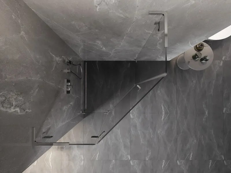 Mexen Lunar, L pětiúhelníkový sprchový kout naklápěcí doleva 100 x 100 cm, 8mm čiré sklo, chromový profil, 831L-100L-100P-01-00-L