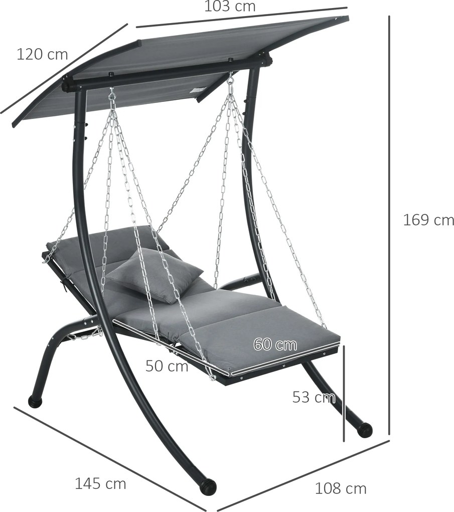 Zahradní houpačka Outsunny Hollywood s polštáři a nastavitelnou sluneční stříškou, tmavě šedá pro zahradu a terasu |
