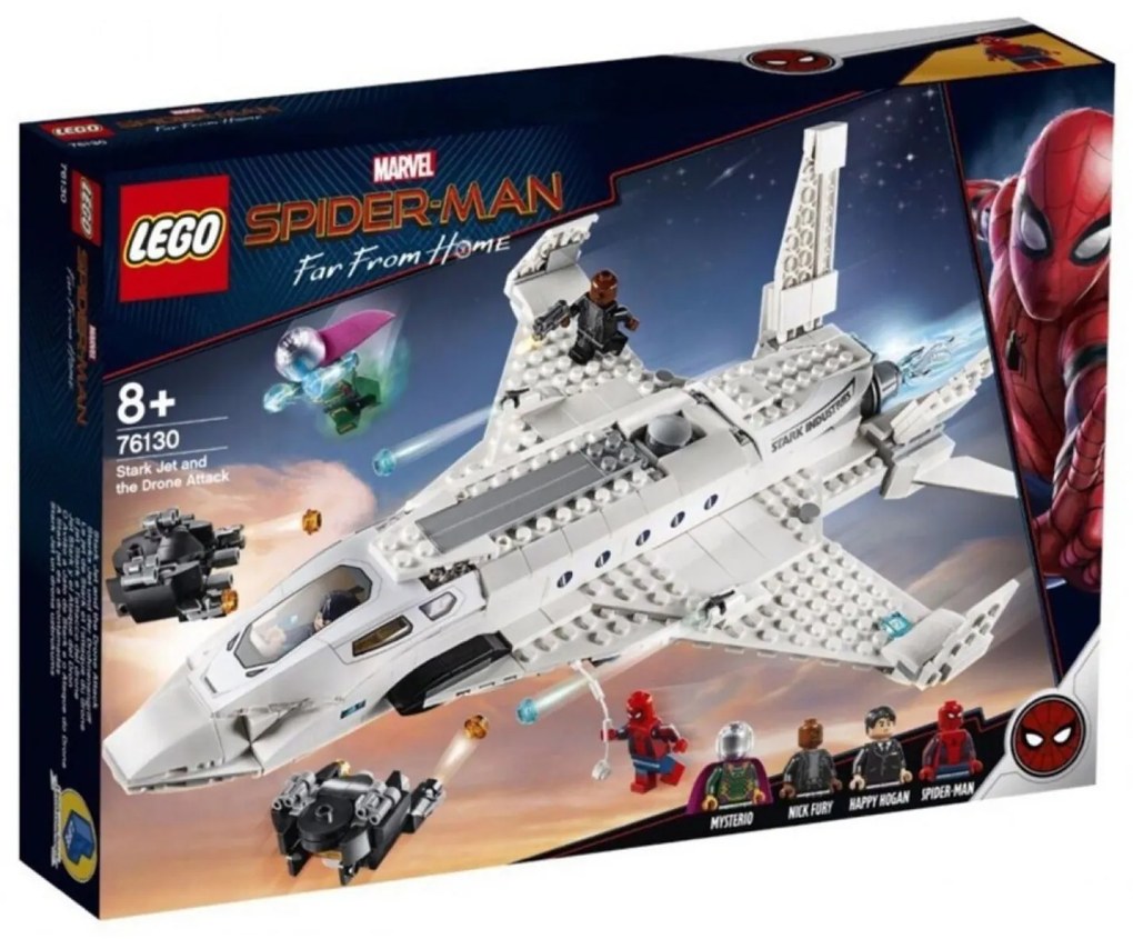 Lego stavebnice lego super heroes 76130 tryskáč tonyho starka a útok dronu