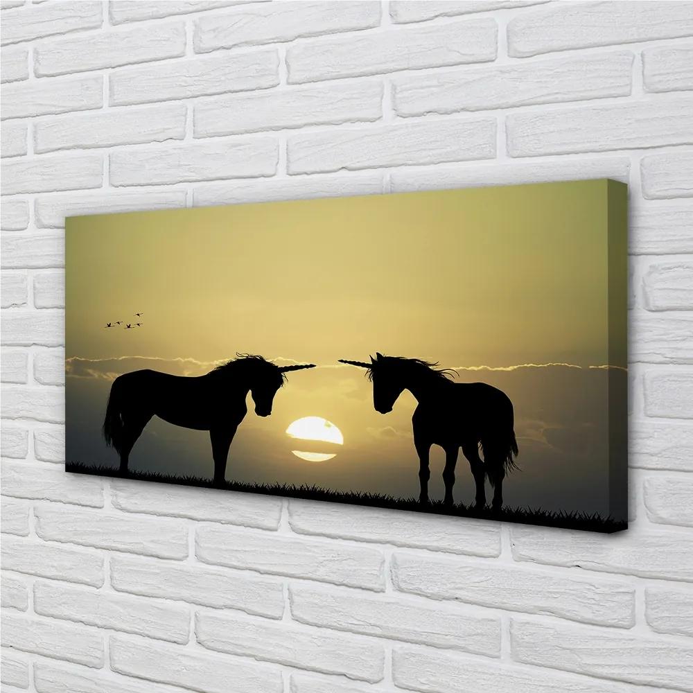 Obrazy na plátně Polní sunset jednorožci 140x70 cm