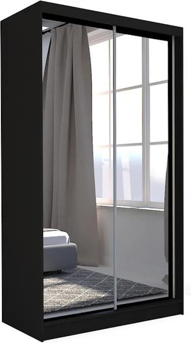 Expedo Skříň s posuvnými dveřmi a zrcadlem ROBERTA + Tichý dojezd, 150x216x61, černá