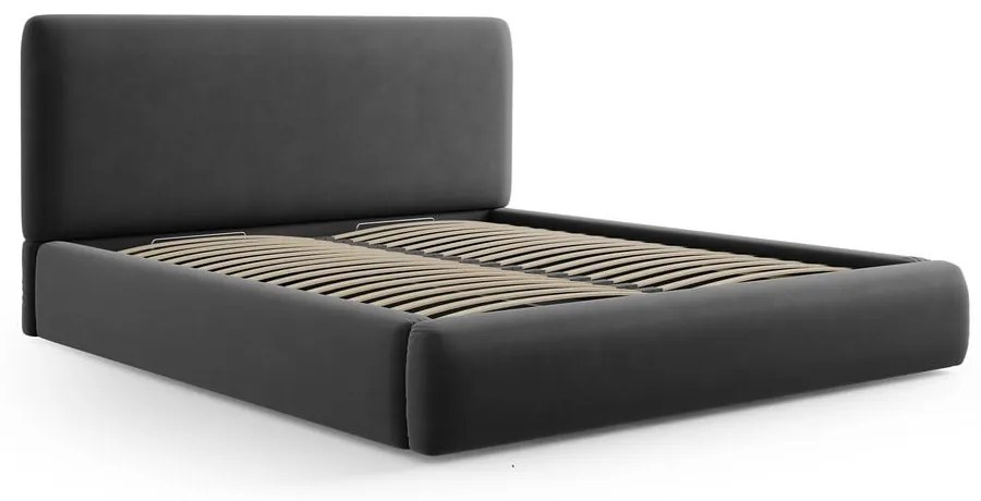 Tmavě šedá čalouněná dvoulůžková postel s úložným prostorem s roštem 180x200 cm Colonel – Cosmopolitan Design