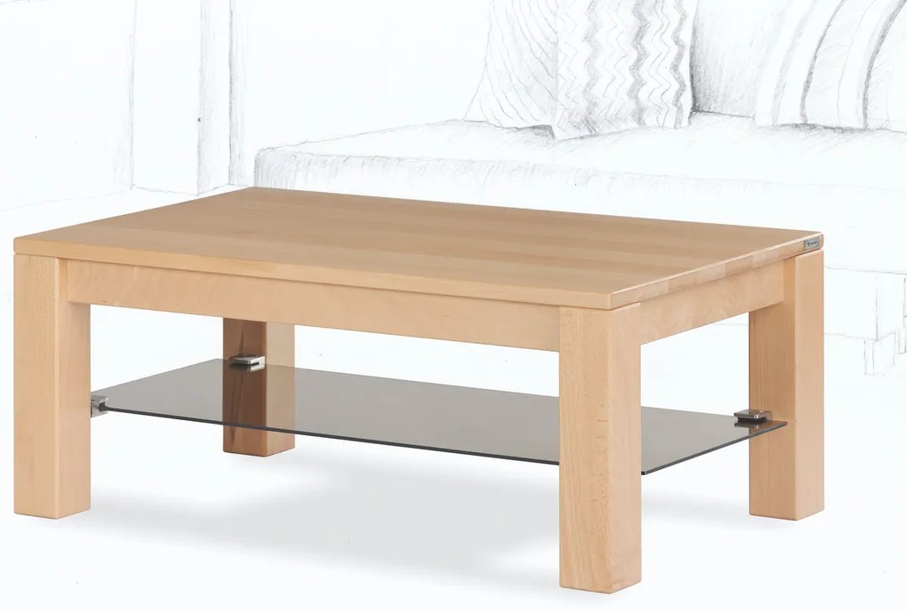 Wooded Konferenční stolek Chicago Glass z masivu BUK Výška stolku: 53 cm