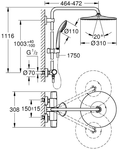 GROHE 26400001 - Sprchový systém VITALIO JOY SYSTEM 310 450 mm lesklý chrom