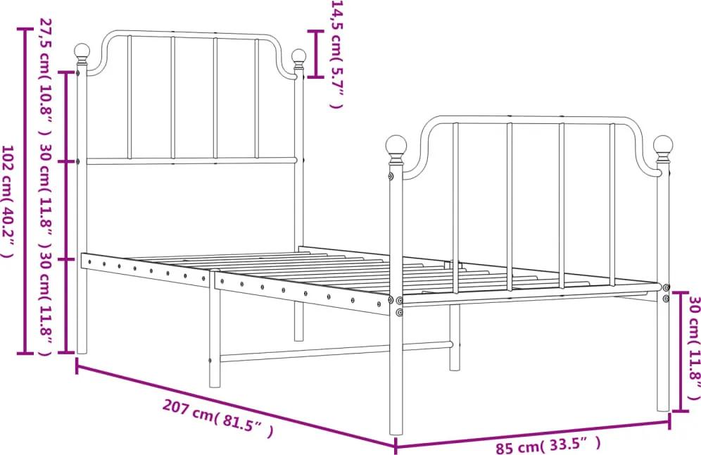 vidaXL Kovový rám postele s hlavovým a nožním čelem 80 x 200 cm [373896] Barva: Černá