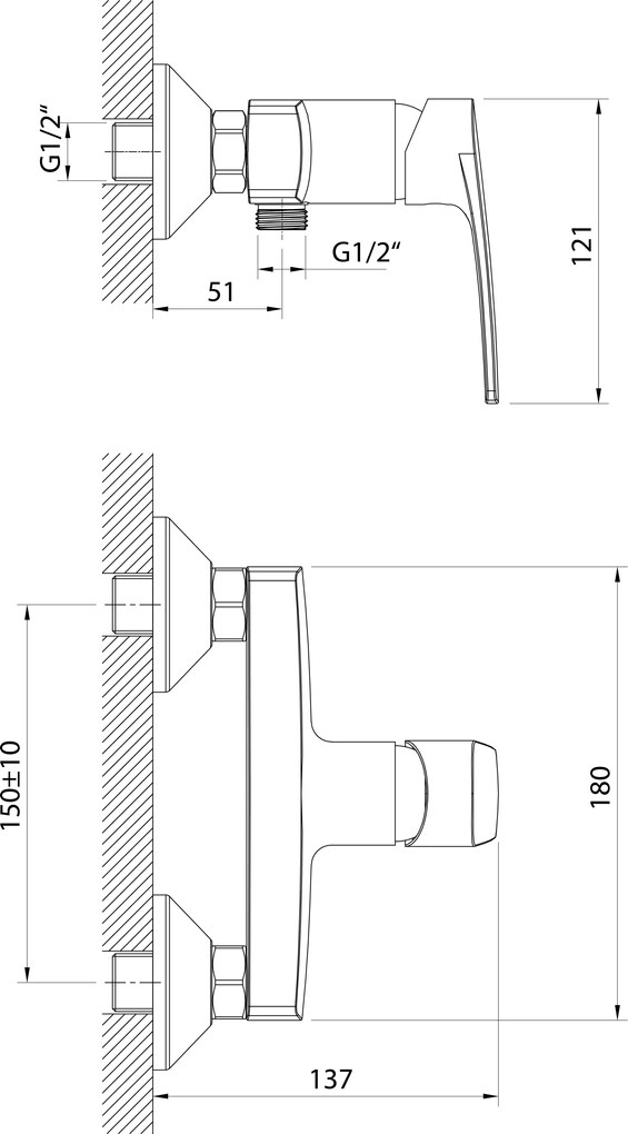 , KORANA nástěnná sprchová baterie, rozteč 150mm, chrom, 10221101