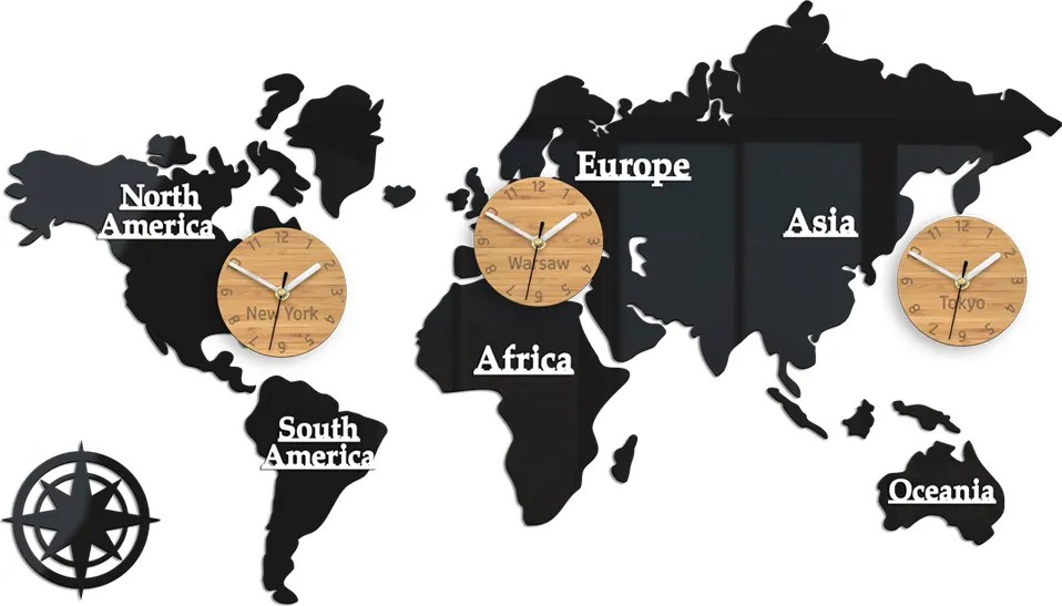 Nástěnné Hodiny Mapa Světa 3 Časová Pásma 100x56