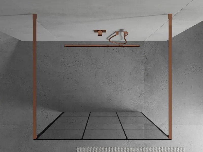 Mexen Kioto, průchozí sprchová zástěna 100 x 200 cm, 8mm sklo čiré/černý vzor, 2x růžové zlato stabilizační rozpěra, 800-100-002-60-77