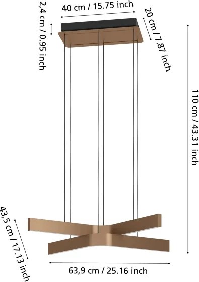 Eglo 901864 - LED RGBW Stm. Lustr na lanku FOLCINO-Z 2xLED/18W/230V měděná/černá