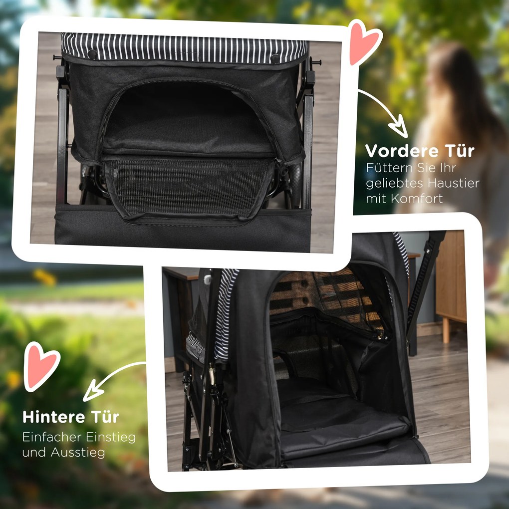PawHut Dog Buggy Kočárek pro psy a kočky Kočárek pro kočky Oxford Black 76,5 x 52 x 95 cm