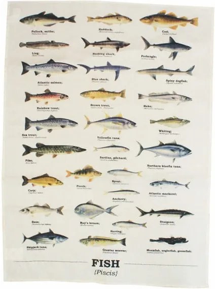 Utěrka z bavlny Gift Republic Multi Fish, 50 x 70 cm