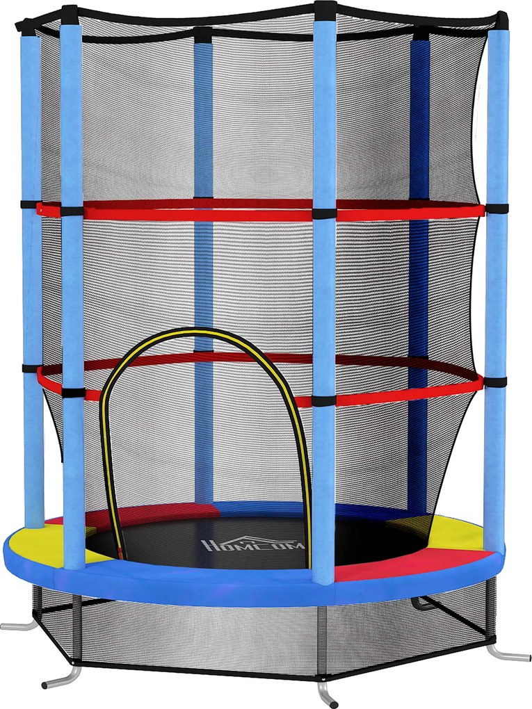HOMCOM Dětský Trampolín, Ø140 cm Trampolín pro Děti s Ochrannou Síťí, Zahradní Trampolín pro Děti ve Věku 3-6 Let, Vnitřní, Vícebarevný