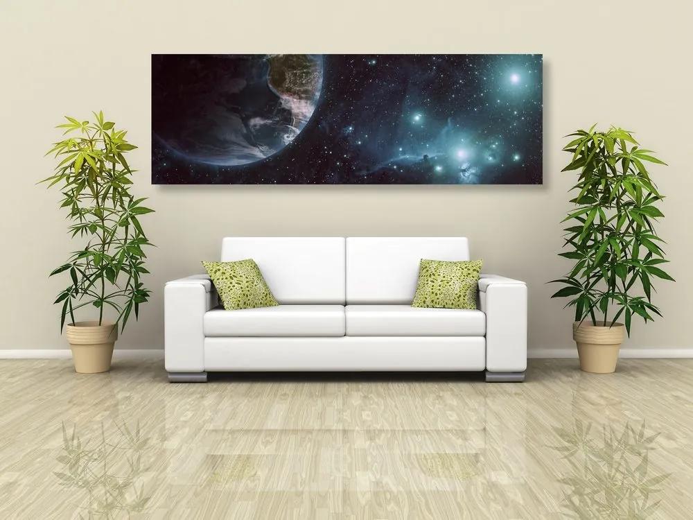 Obraz vesmír a zeměkoule - 120x40 cm