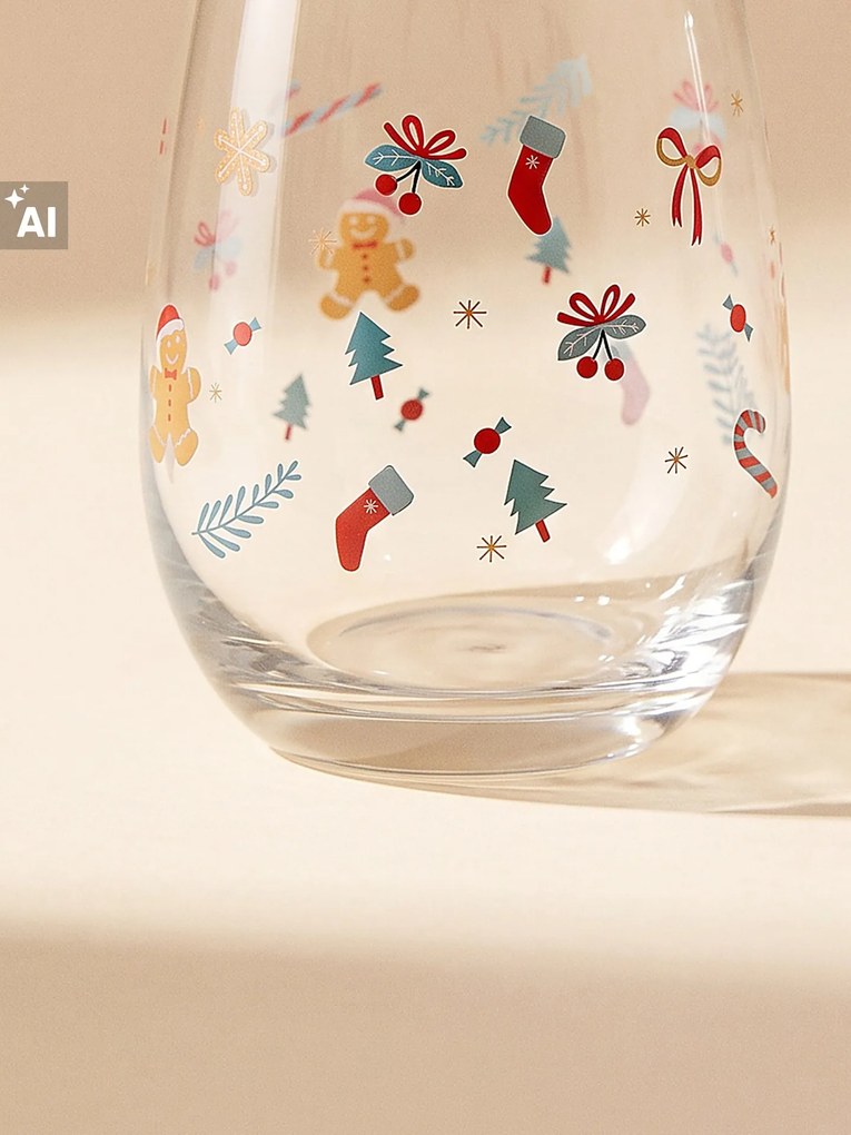 Sinsay - Vánoční sklenice s potiskem perníčků, vánočních stromků a cukrových hůlek 2 pack - clear