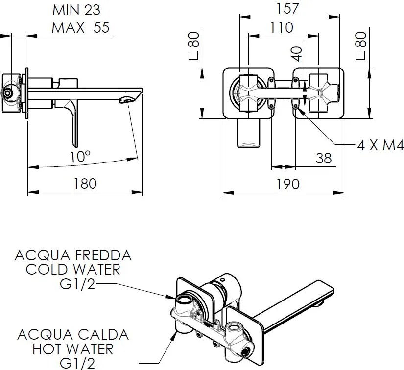 Sapho Sapho, PAX podomítková umyvadlová baterie, černá matná, XA08/15