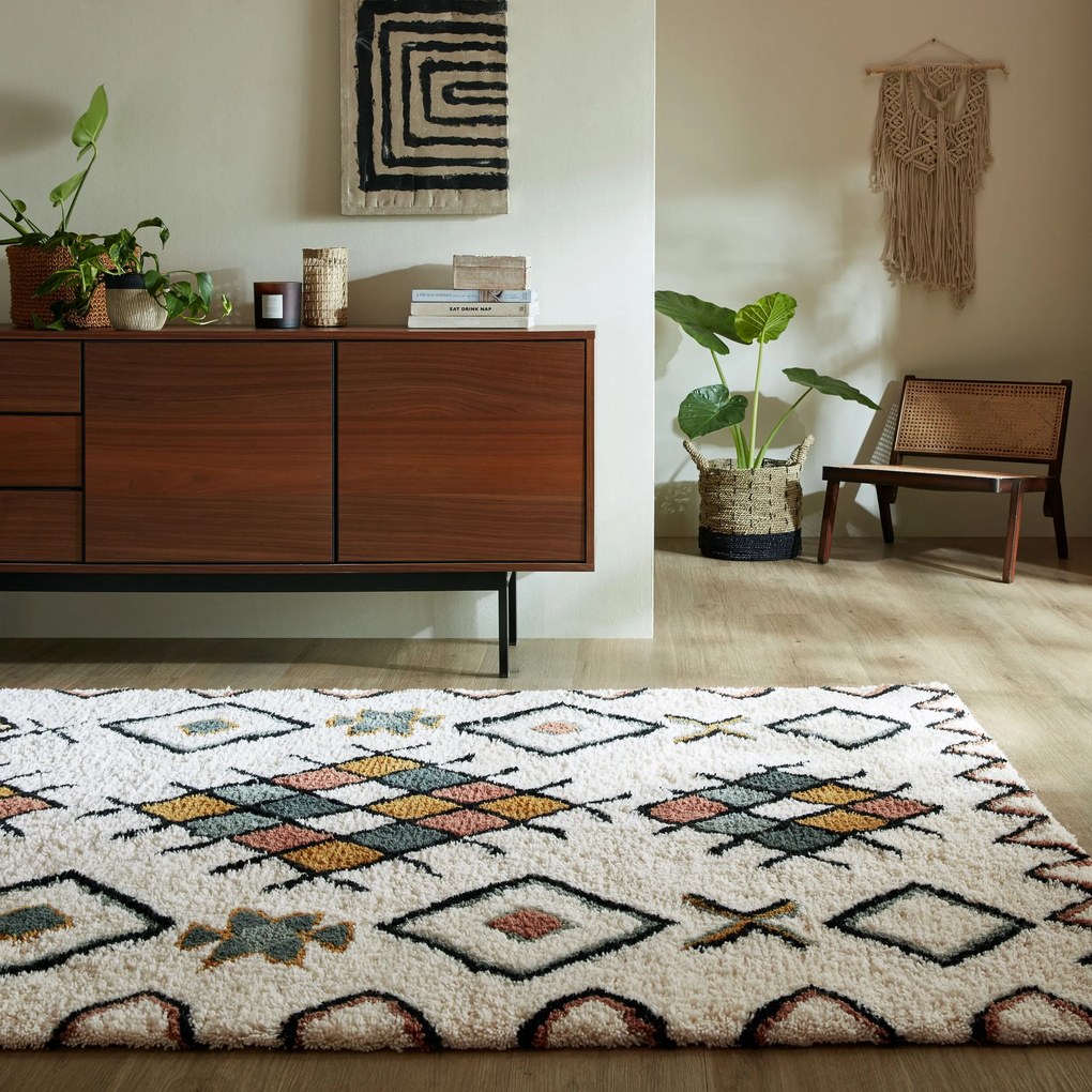 Kusový koberec Moroccan Midar Shaggy Multi, 120x170, viacfarebná, obývacia izba, Flair Rugs