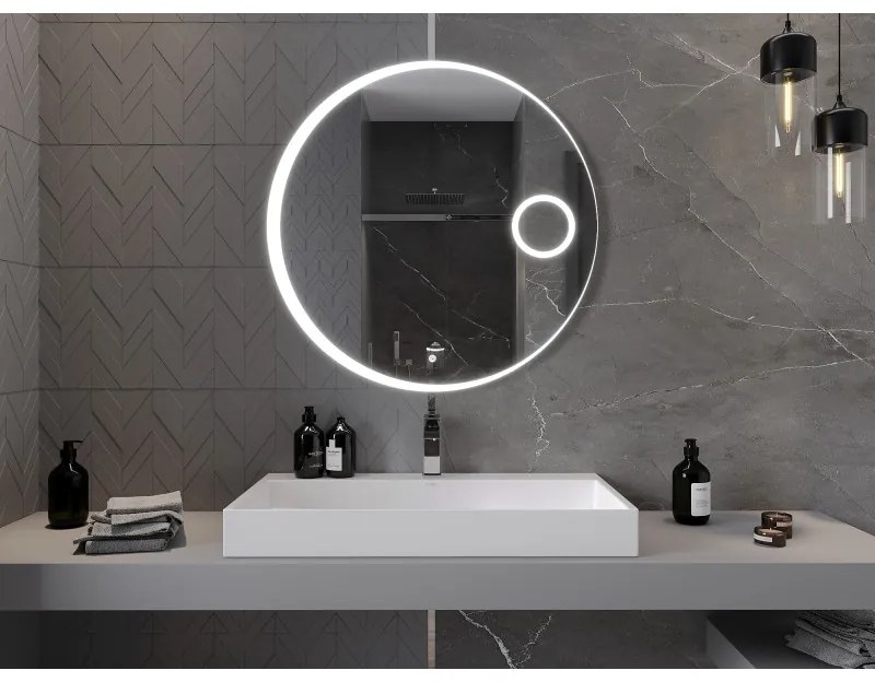 Mexen Ella, LED koupelnové zrcadlo s podsvícením a kosmetickým zrcátkem 90x90 cm, 6000K, ochrana proti zamlžování, 9811-090-090-611-00