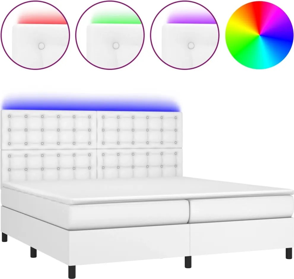 Box spring postel s matrací a LED bílá 200x200 cm umělá kůže 3135964