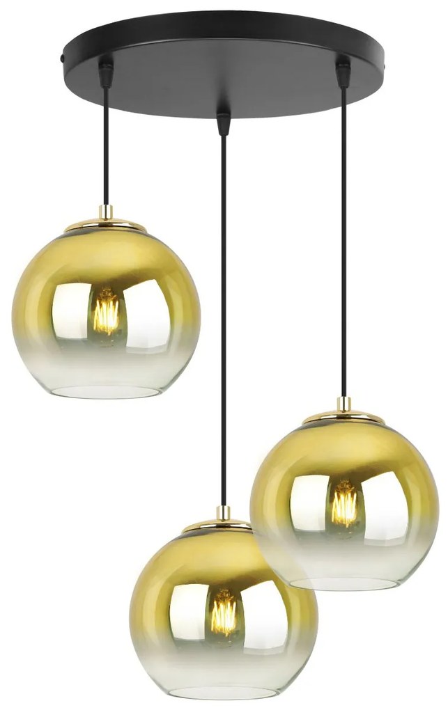 Závěsné svítidlo Bergen Gold, 3x zlaté/transparentní skleněné stínítko (fi 15cm), o