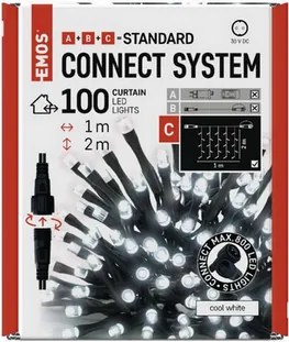 Propojovací vánoční řetěz bez zdroje EMOS Connecting D1EC01 ZY1933 100LED záclona 1x2m studená bílá
