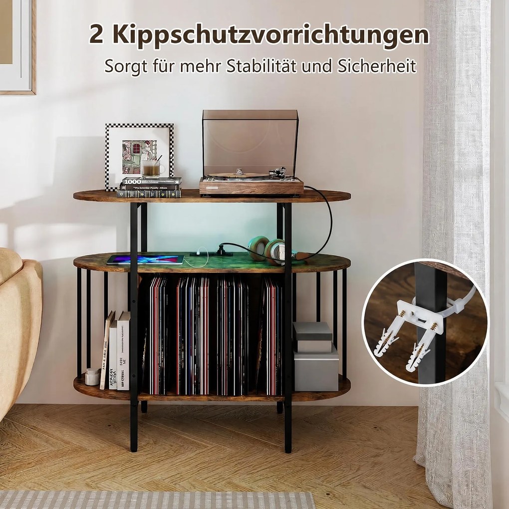 Costway Stojan na gramofon s nastavitelným LED osvětlením a nabíjecí stanicí