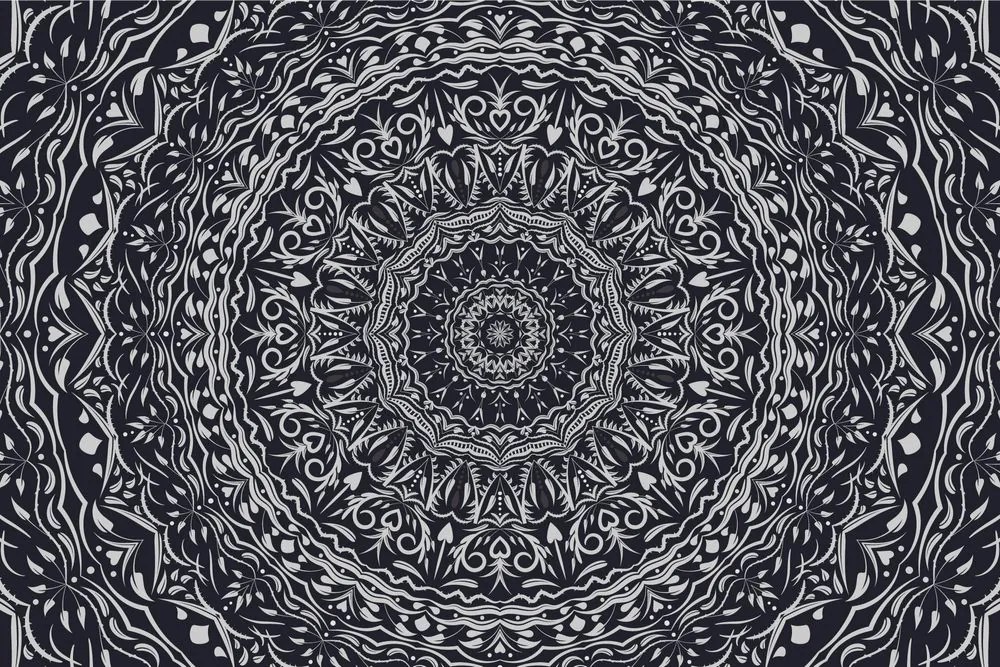 Tapeta Mandala ve vintage stylu v černobílém