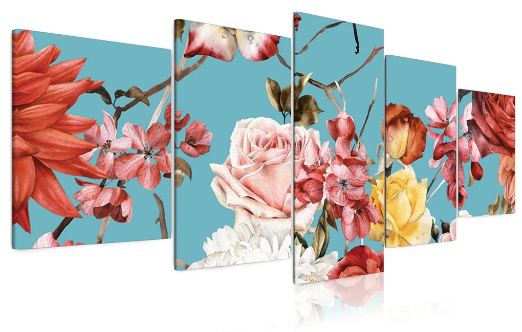 Malvis ® Obraz Jarní květiny na modrém podkladu ROZMĚR (šířka x výška): jednodílný obdélník 150x60 cm