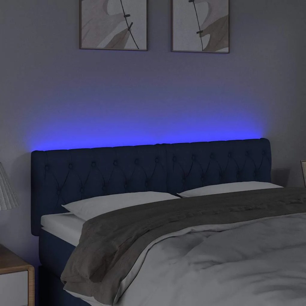 Čelo postele s LED modré 144 x 7 x 78/88 cm textil 3121952