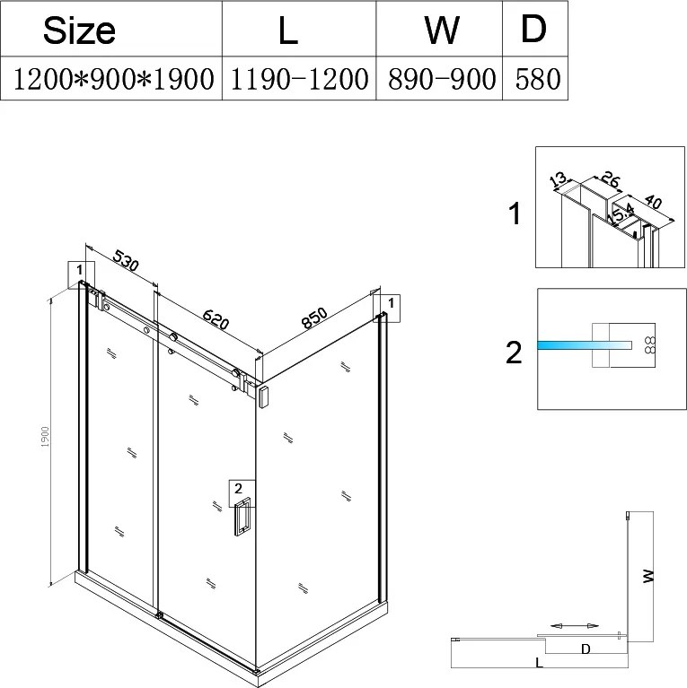 BPS-koupelny Obdélníkový sprchový kout HYD-OK202C 120x90 bílá/transparent - bez vaničky