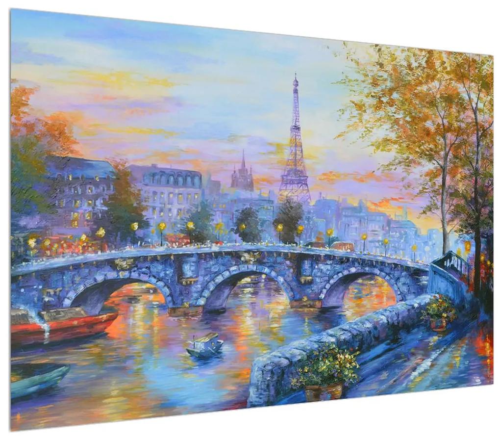 Obraz malované krajiny s Eiffelovou věží (100x70 cm)