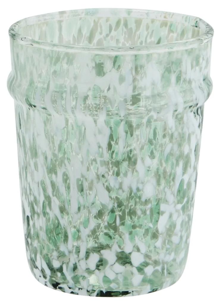 MADAM STOLTZ Sklenice na vodu z brokového skla White/Green 200 ml, zelená barva, sklo