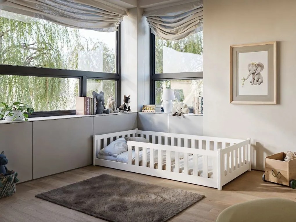 Dětská Montessori postel z masivu borovice BETTY - 160x80 cm - BÍLÁ
