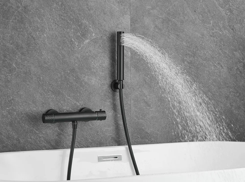 Gamma Gamma, nástěnná sprchová termostatická baterie s ruční sprchovou soupravou, černá matná, GMA-BRYPNT-BK